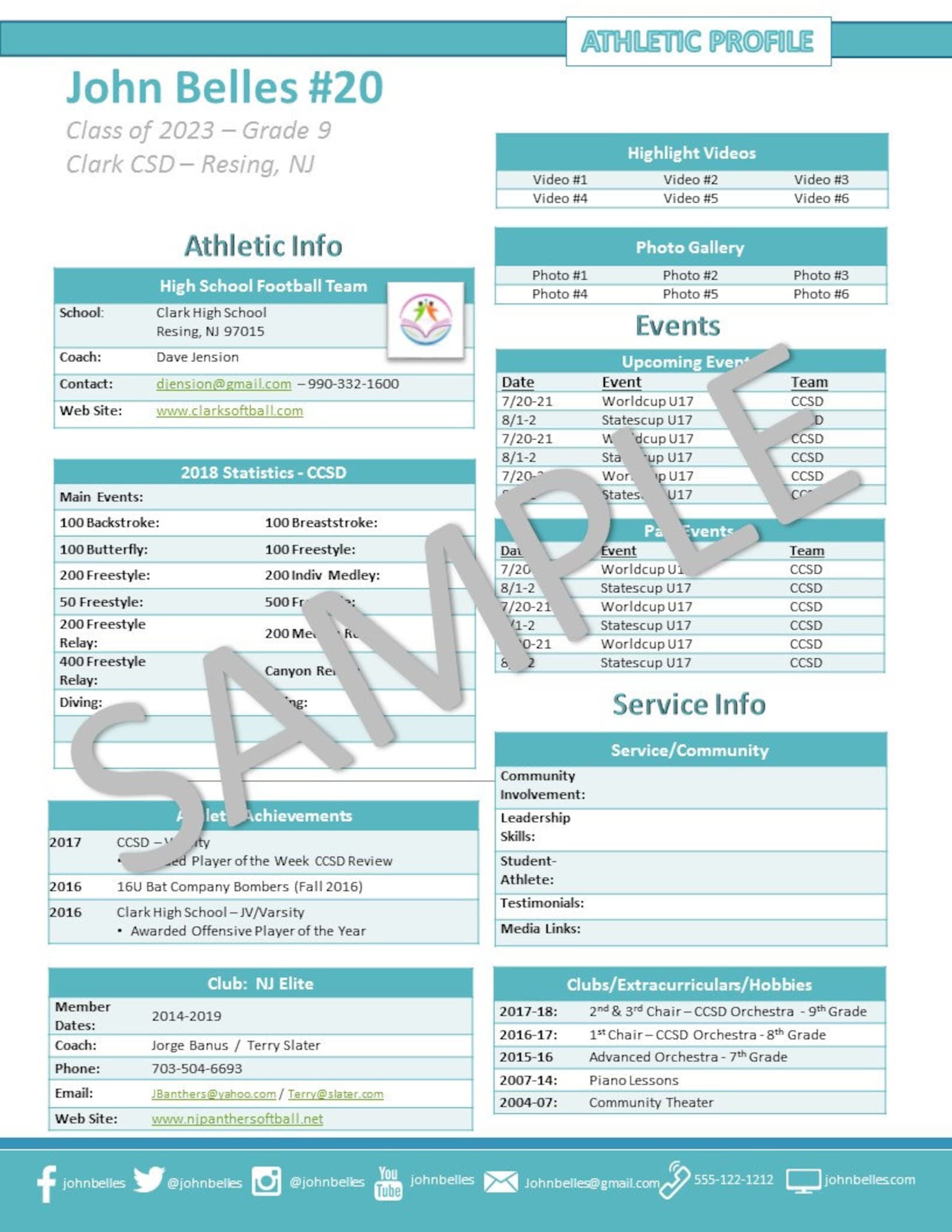 Swim and Dive - Athletic Profile Deluxe Template - Etsy