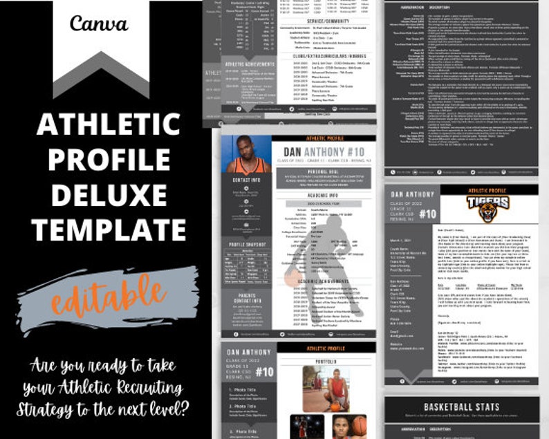 Basketball - Athletic Profile Deluxe Template - Black | Editable ...