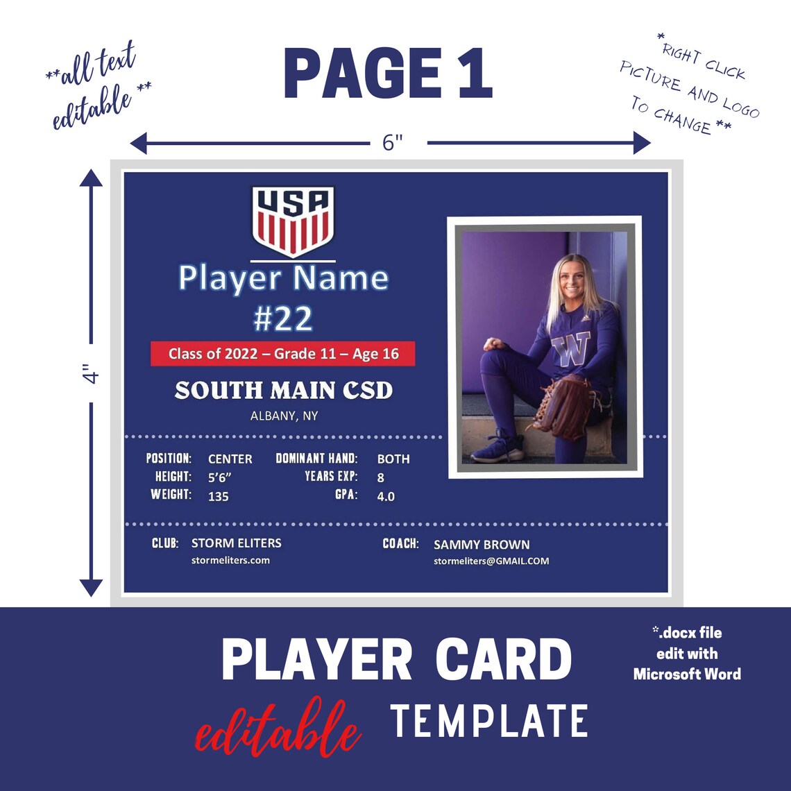 Player Card - Athletic Profile Player Card Template - Red White and ...