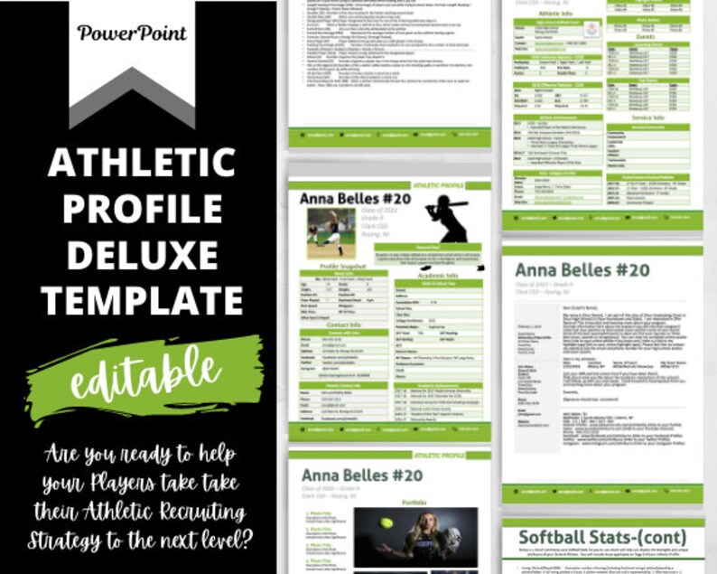 Softball - Athletic Profile Deluxe Template - GREEN - Etsy