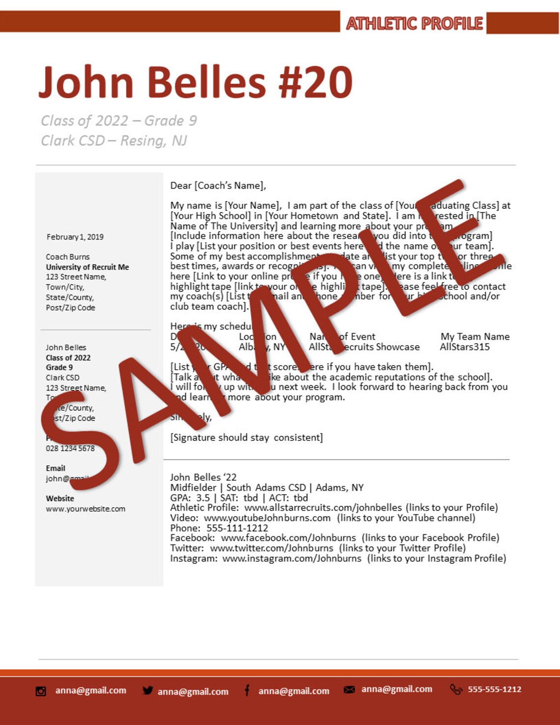 Baseball Athletic Profile Deluxe Template the Crimson - Etsy