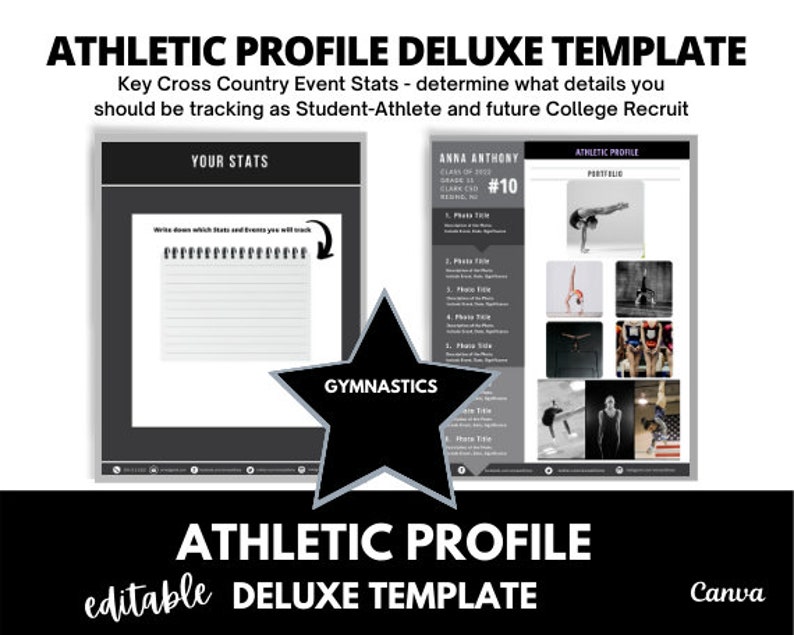 Gymnastics Athletic Profile Deluxe Template Black Editable Athletic ...