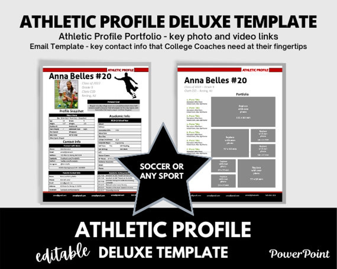 Soccer - Athletic Profile Deluxe Template - BLACK & RED - Etsy