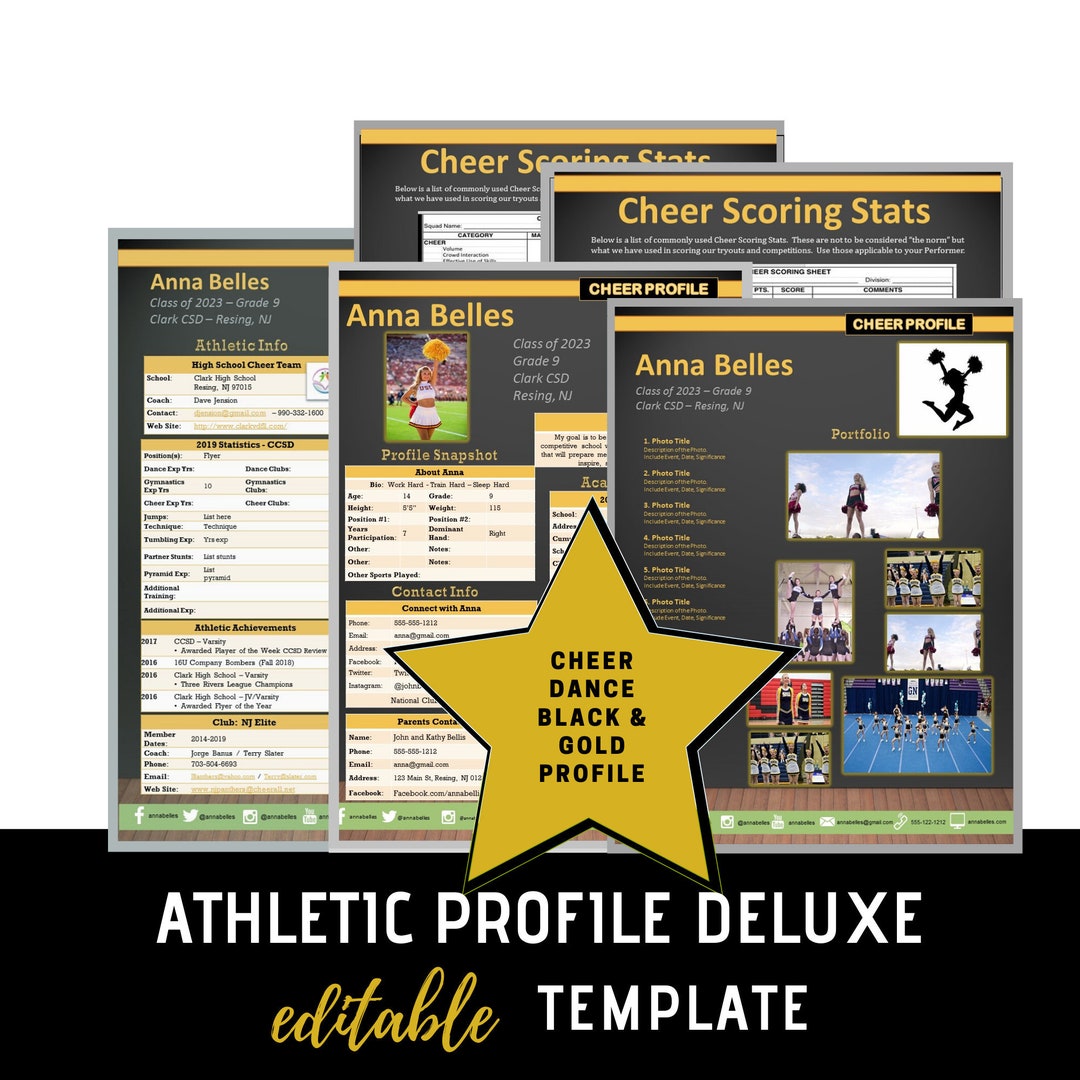 Cheer Profile Deluxe Template - Black & Gold - Etsy