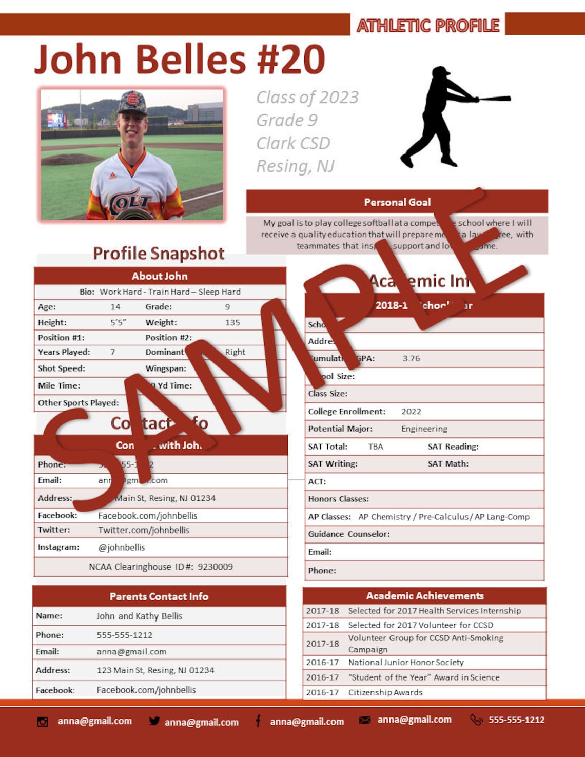 Baseball Athletic Profile Deluxe Template the Crimson - Etsy