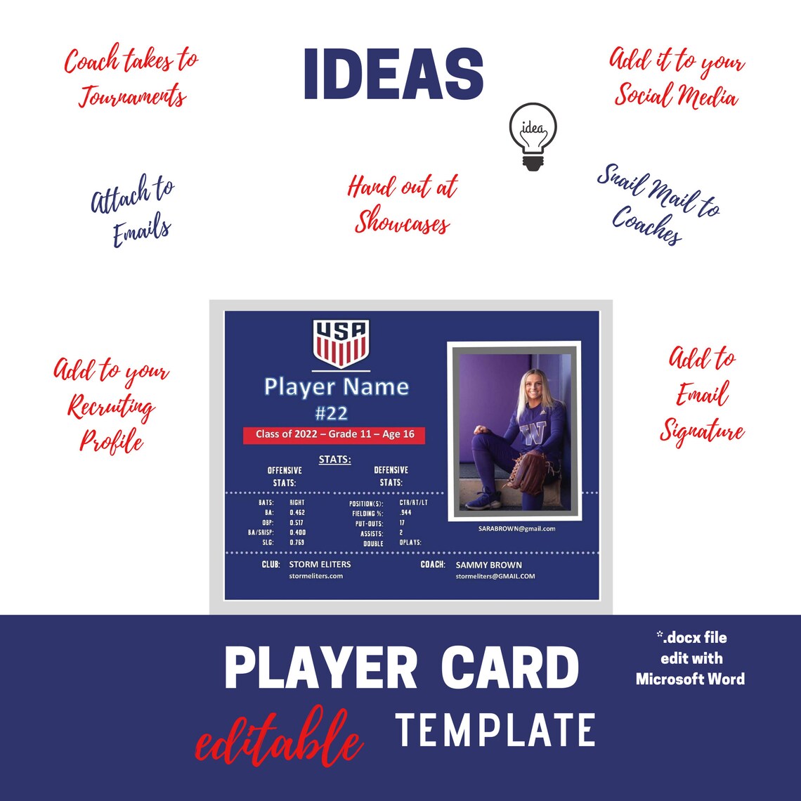 Player Card - Athletic Profile Player Card Template - Red White and ...