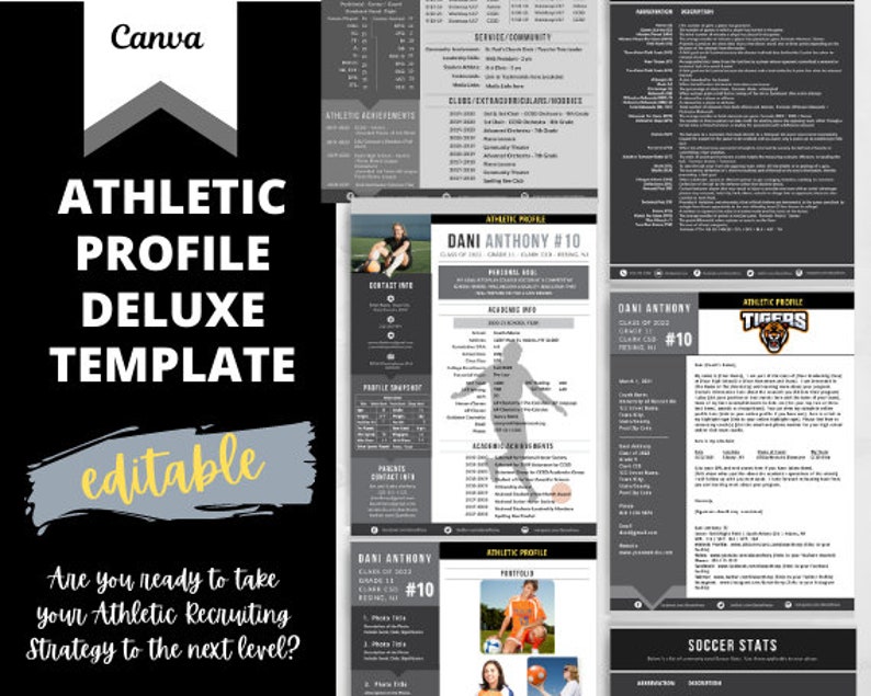 Soccer - Athletic Profile Deluxe Template - Black | Editable Athletic ...