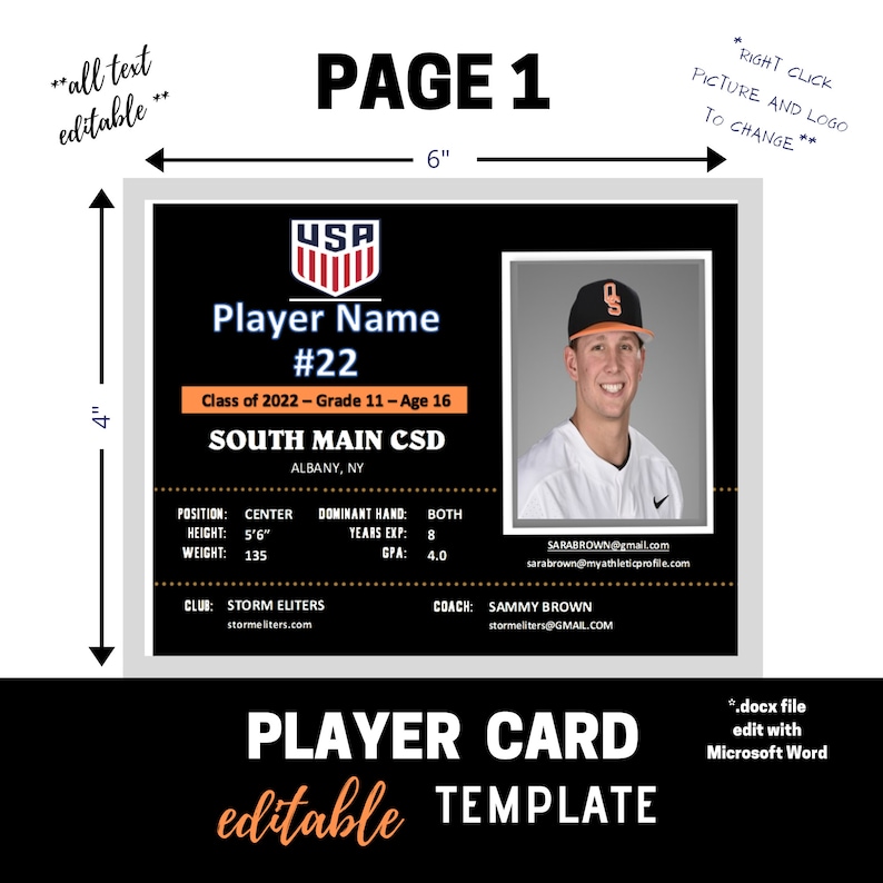 Player Card - Athletic Profile Player Card Template - Black and Orange ...