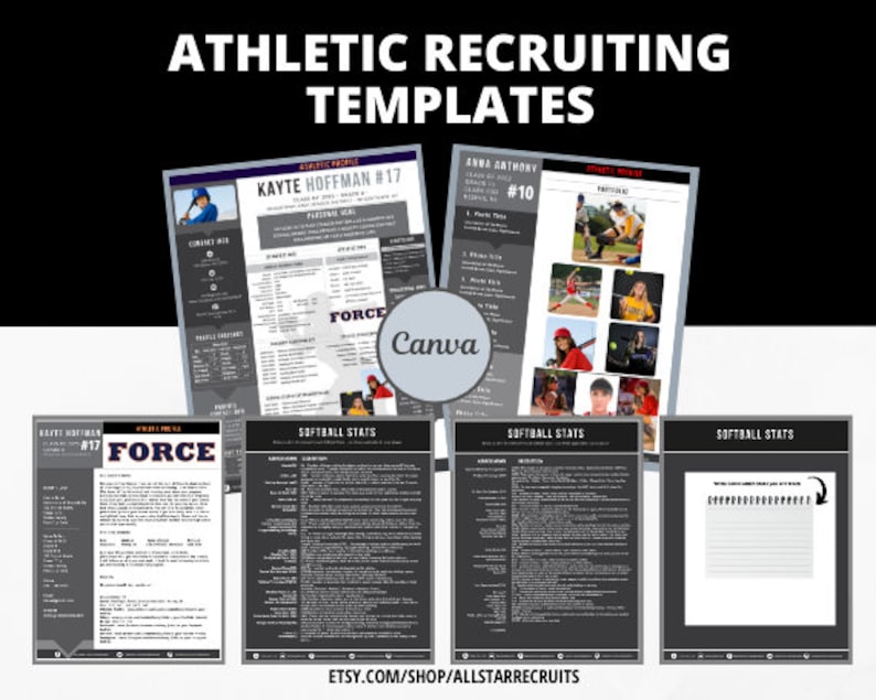 Softball Athletic Profile 1 Page Template Black Editable - Etsy
