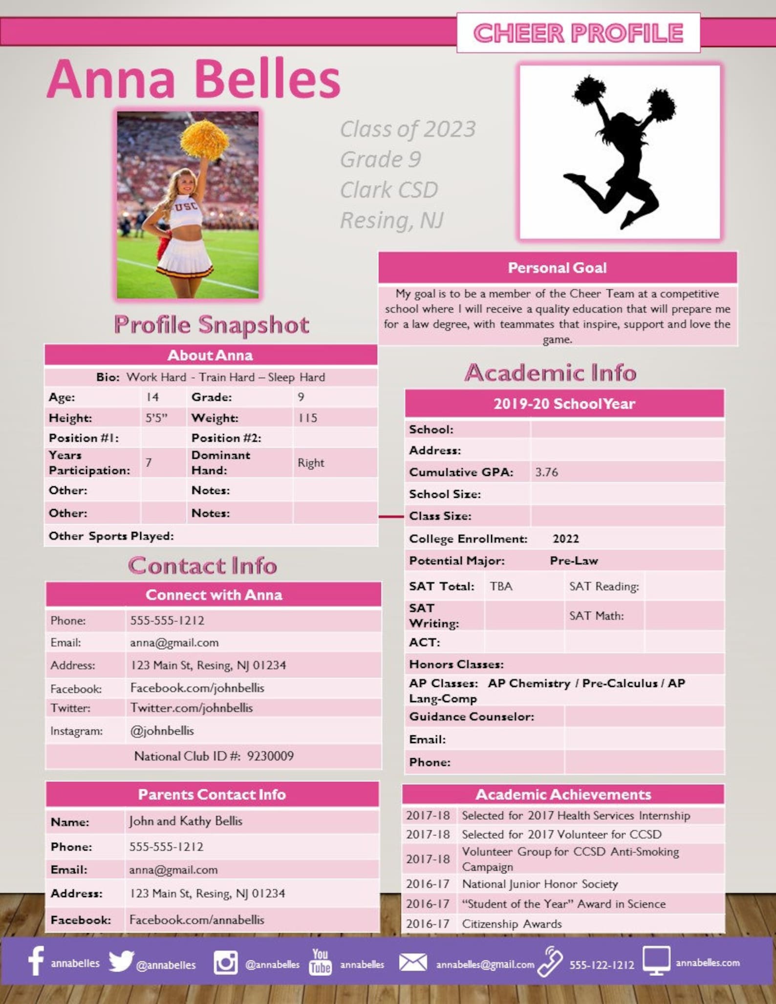 Cheer Profile Deluxe Template - Etsy