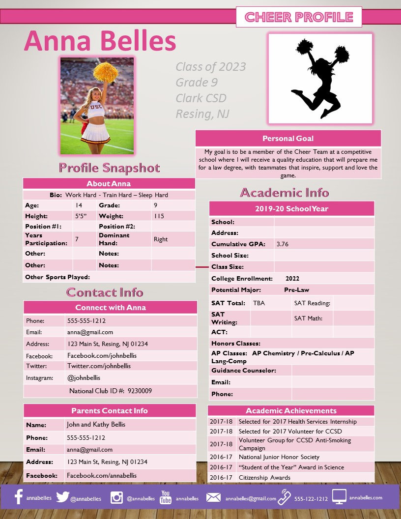 Cheer Profile Deluxe Template - Etsy
