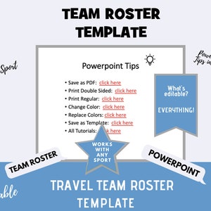 Travel Team Roster Template - Carolina Blue - 24 Players per Page ...