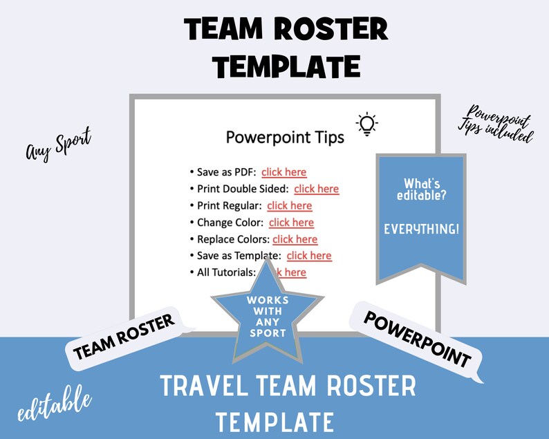 Travel Team Roster Template - Carolina Blue - 24 Players per Page ...