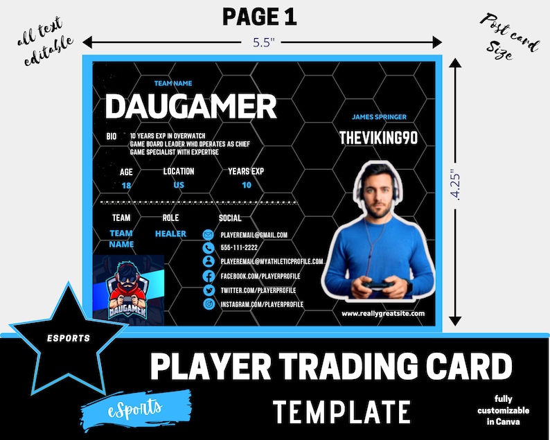 Player Card - Esports Player Card Template - Black & Blue - Any Color ...