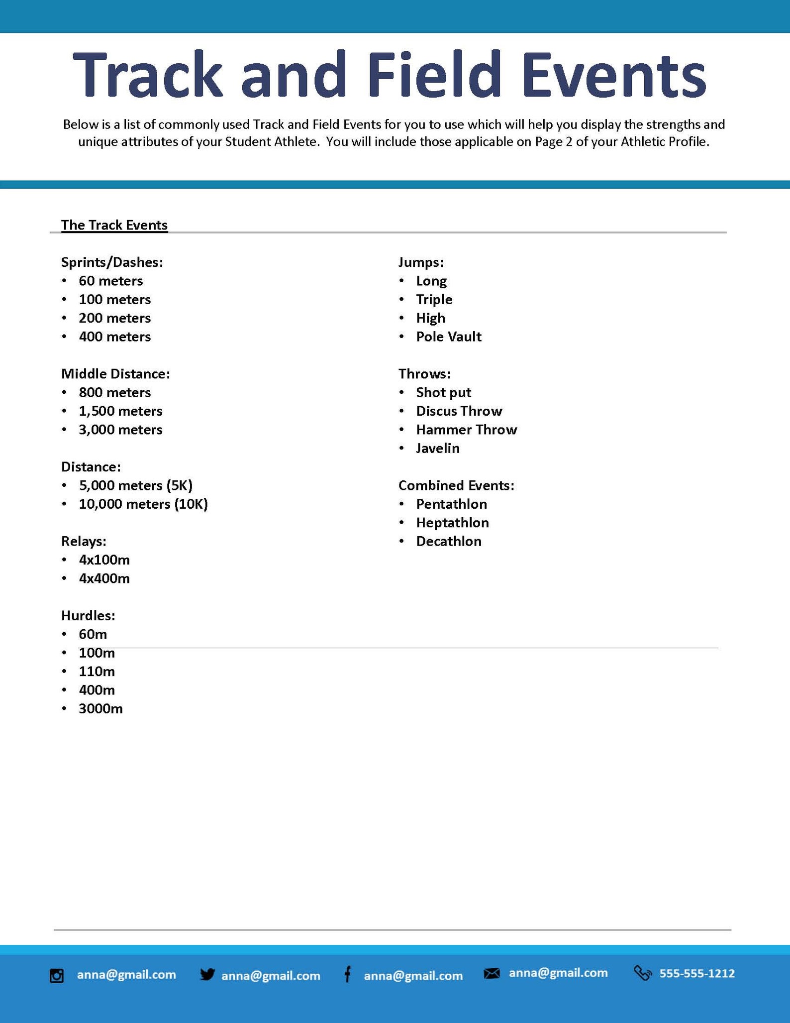 Track and Field - Athletic Profile Deluxe Template - Etsy