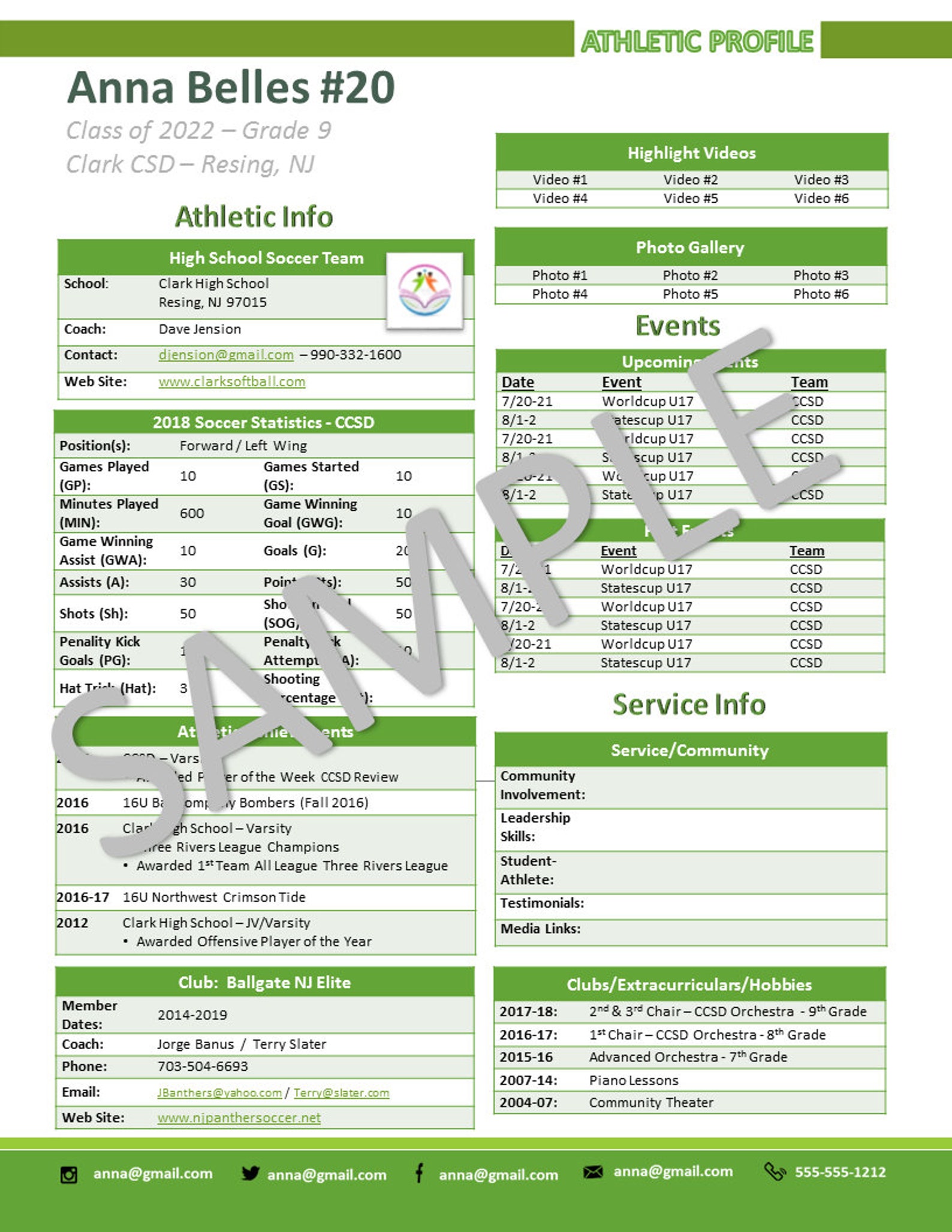 Soccer - Athletic Profile Deluxe Template - Etsy