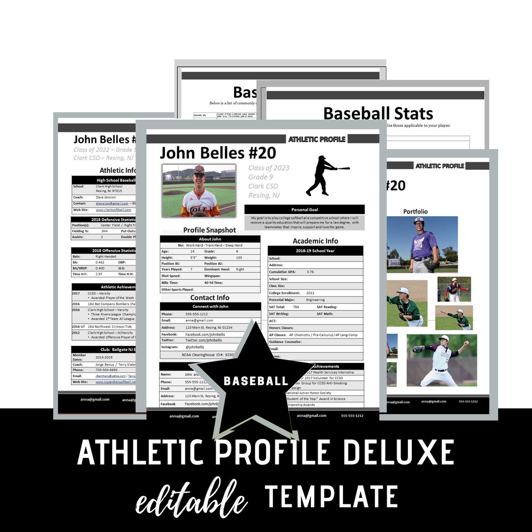 Baseball - Athletic Profile Deluxe Template - Black - Etsy
