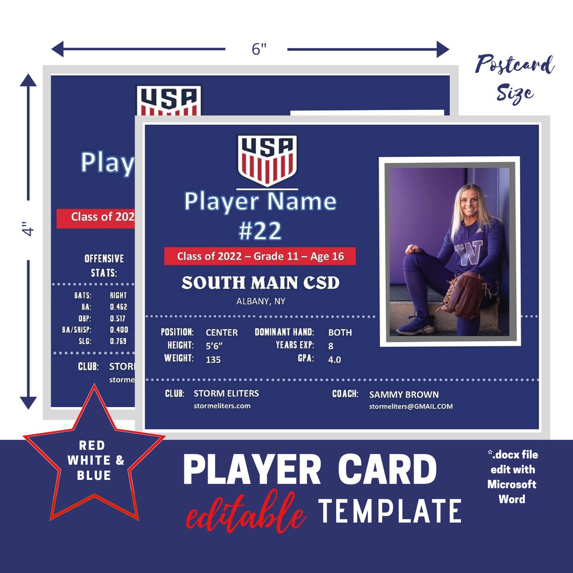 Player Card - Athletic Profile Player Card Template - Red White and ...