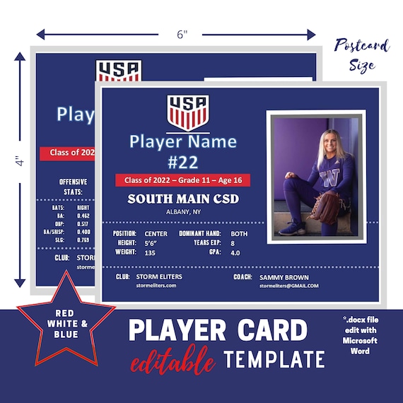 Player Card Athletic Profile Player Card Template Red - Etsy