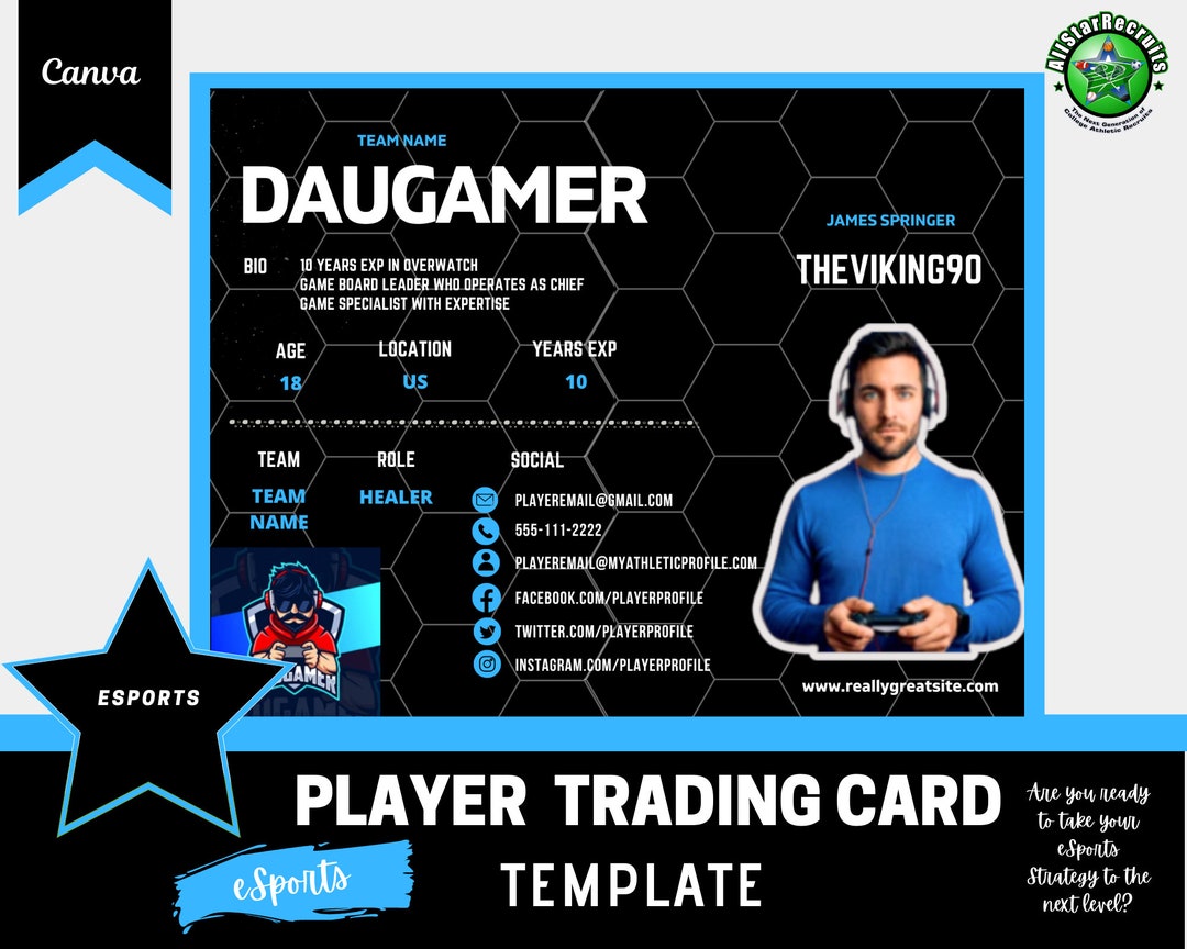 Player Card - Esports Player Card Template - Black & Blue - Any Color ...