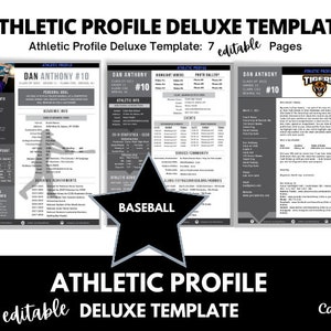 Baseball - Athletic Profile Deluxe Template - Black | Editable Athletic ...