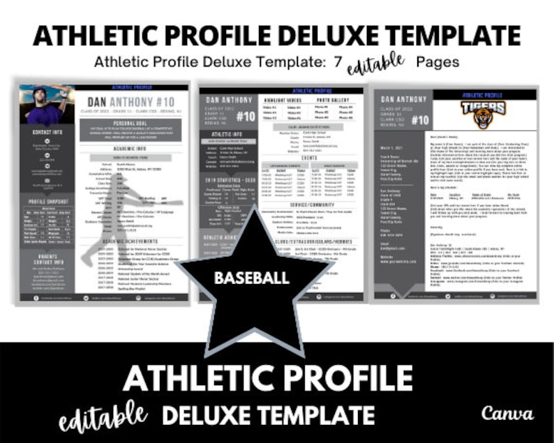 Baseball - Athletic Profile Deluxe Template - Black | Editable Athletic ...