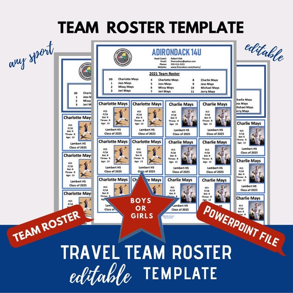 Travel Team Roster Template Red White & Blue Deluxe 12 - Etsy