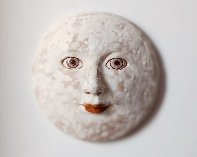 Moonlight Contemporary Wall Sculpture Art Mask Handmade Ceramic White ...