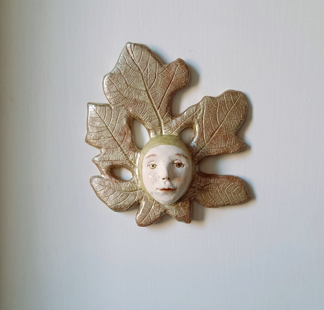 Original Handmade Ceramic White Mask Sculpture Portrait Face Green Clay ...