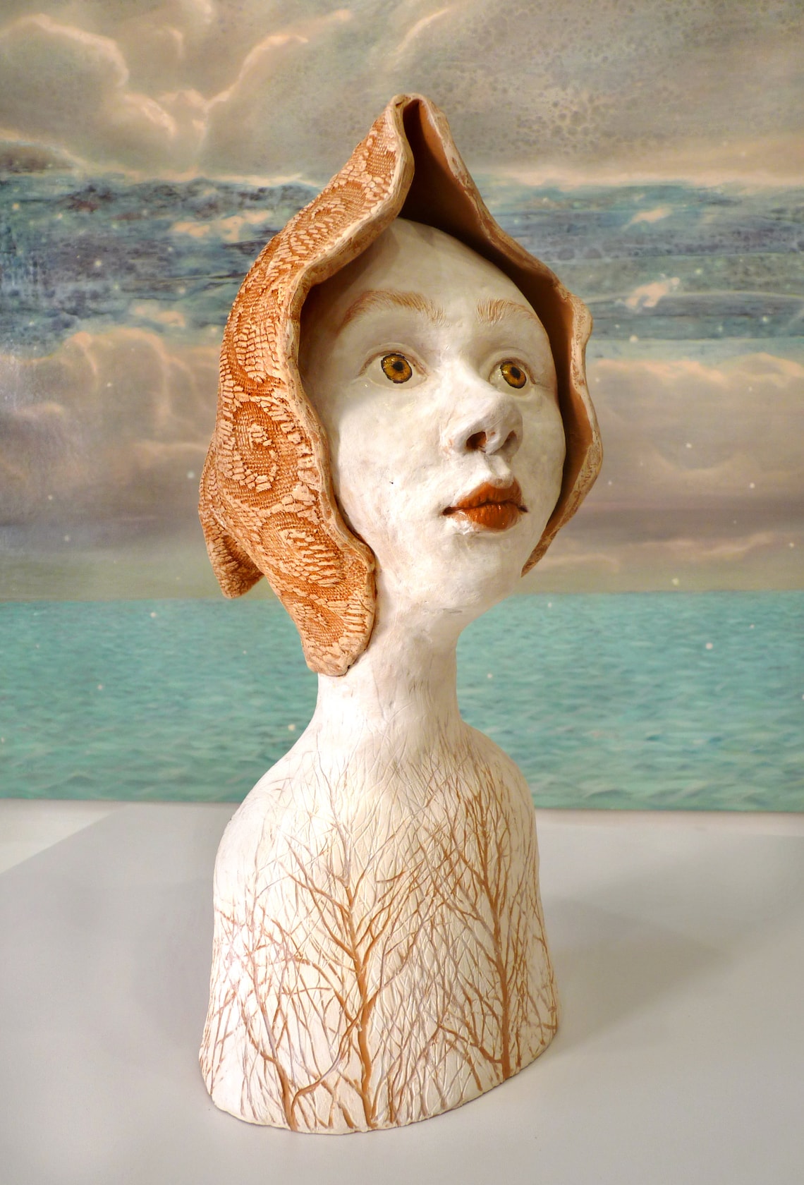 Original Handmade Ceramic Nature Forest Tree White Sculpture Portrait ...