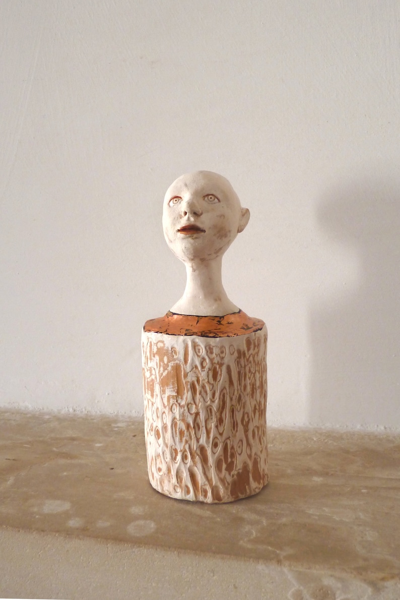 Ceramic Woman Bust Sculpture: White Clay, Copper Leaf, Rustic Decor - Etsy