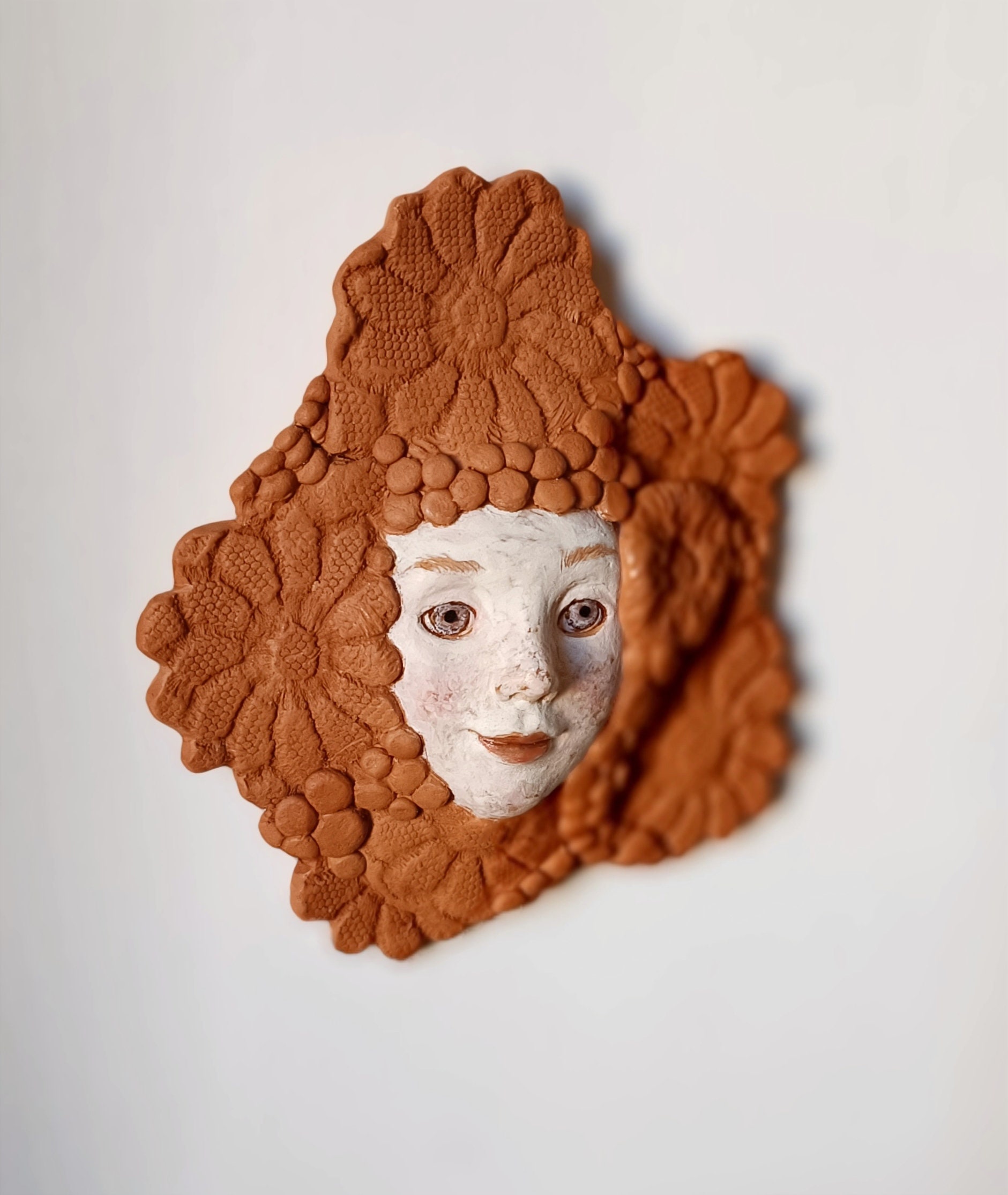 Flower Girl Original Handmade Ceramic White Mask Sculpture Portrait ...