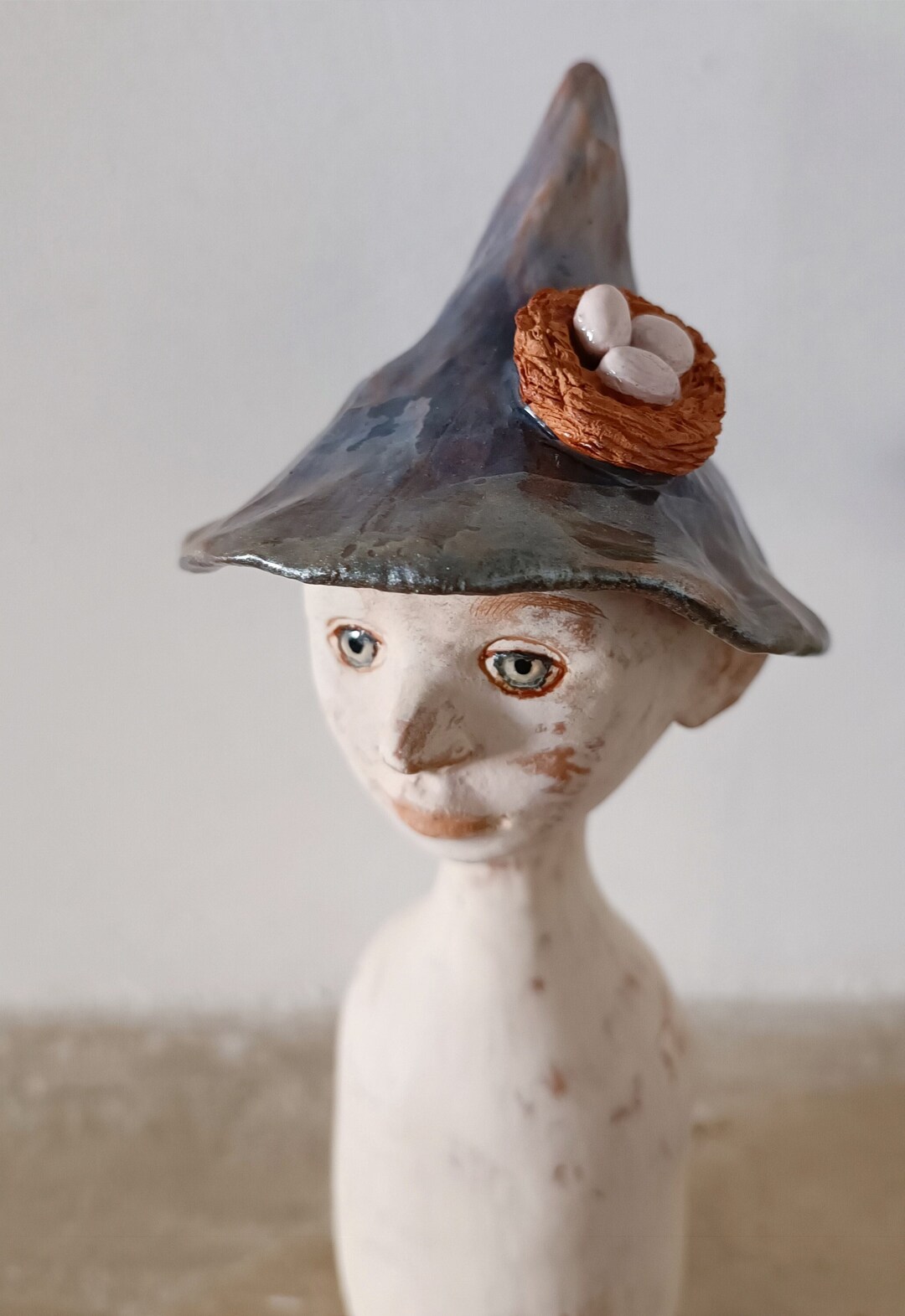 Forest Boy With Bird Nest on Hat Original Handmade Ceramic Figurative ...