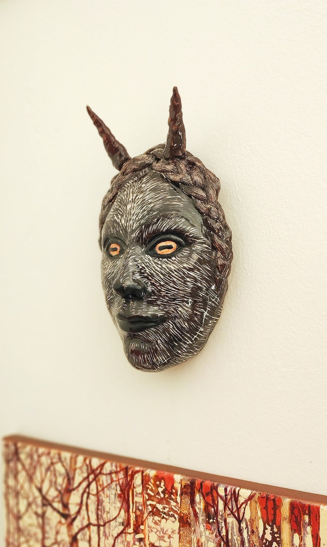 Goat Original Ceramic Art Mask Fine Art Modern Animal Portrait Girl ...