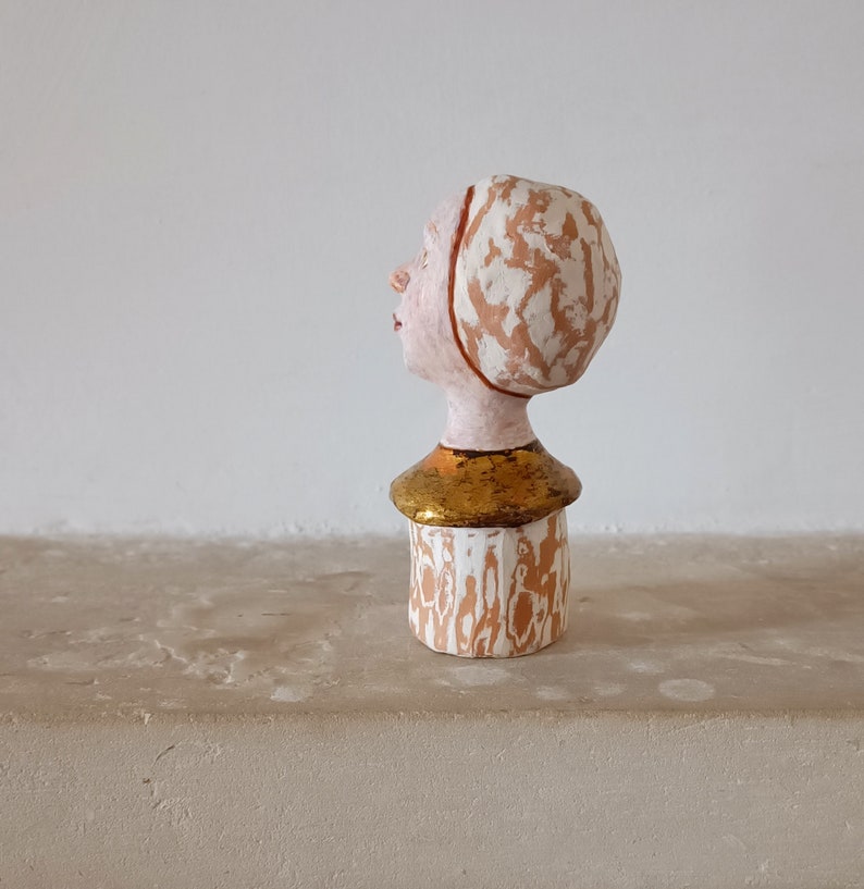 Original Ceramic Bust Sculpture: Woman Portrait With Gold Leaf Accent ...