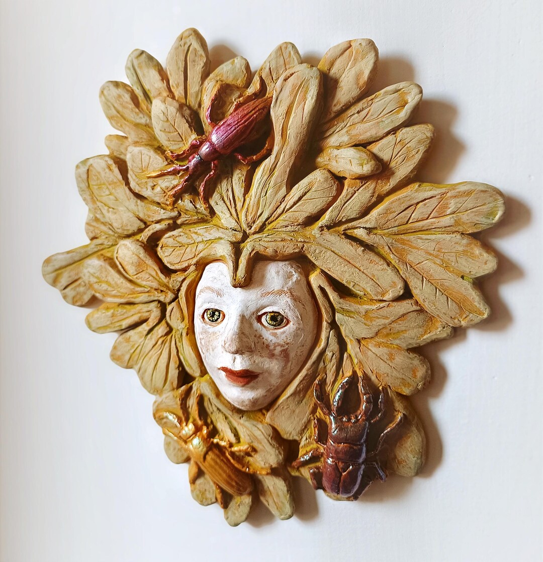 Beetle Fairy Original Handmade Ceramic Clay Mask Portrait Art Purple ...