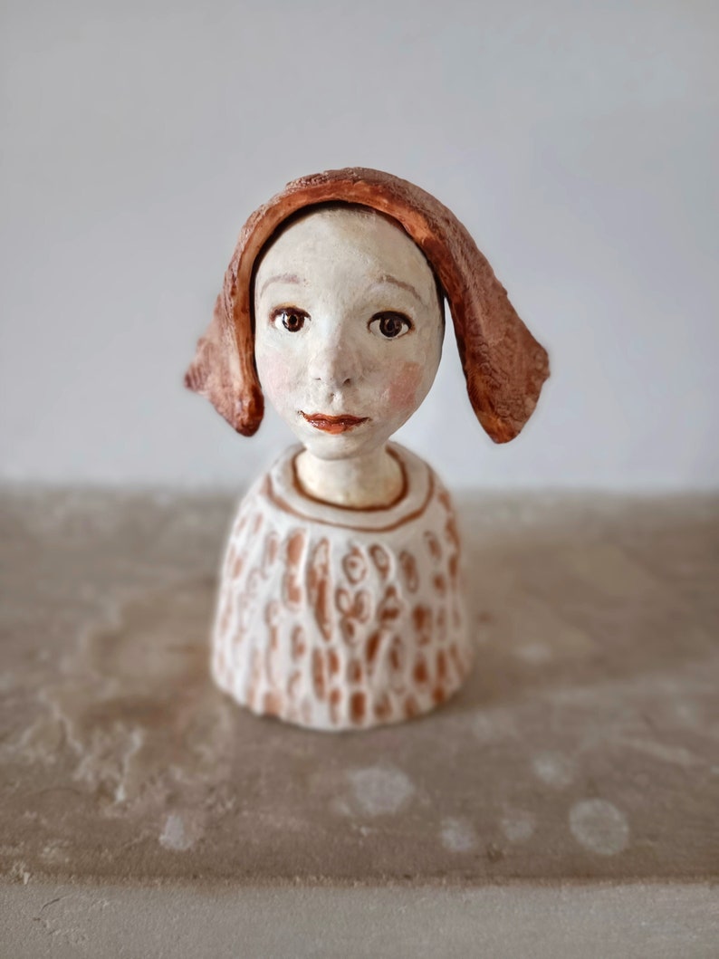 Original Handmade Ceramic Figurative Art Bust White Brown Sculpture ...