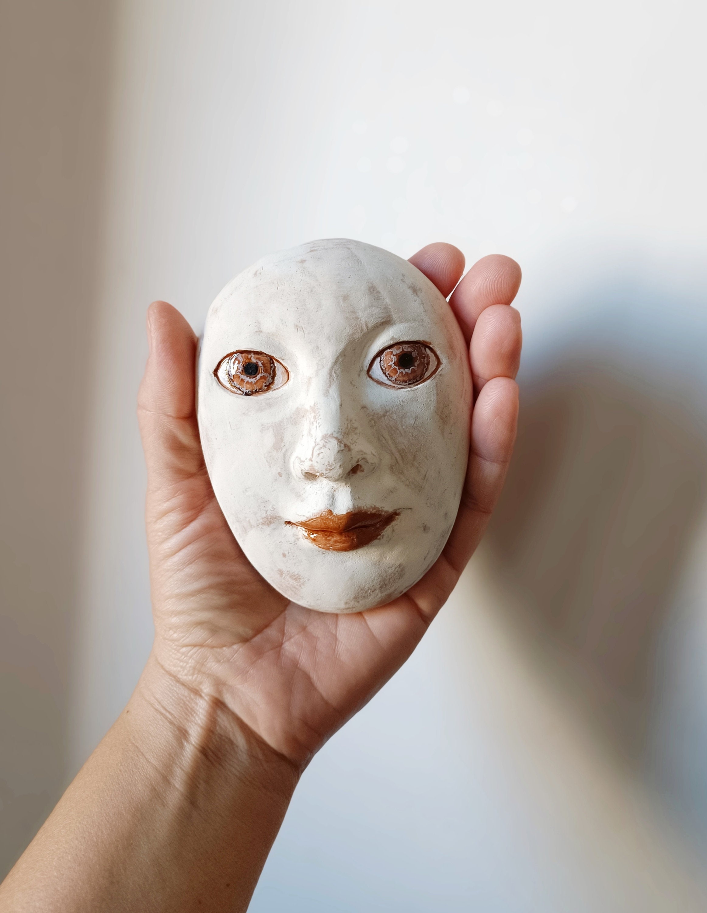 Ceramic Wall Art Mask: Handmade Clay Face, Minimalist Interior Design ...