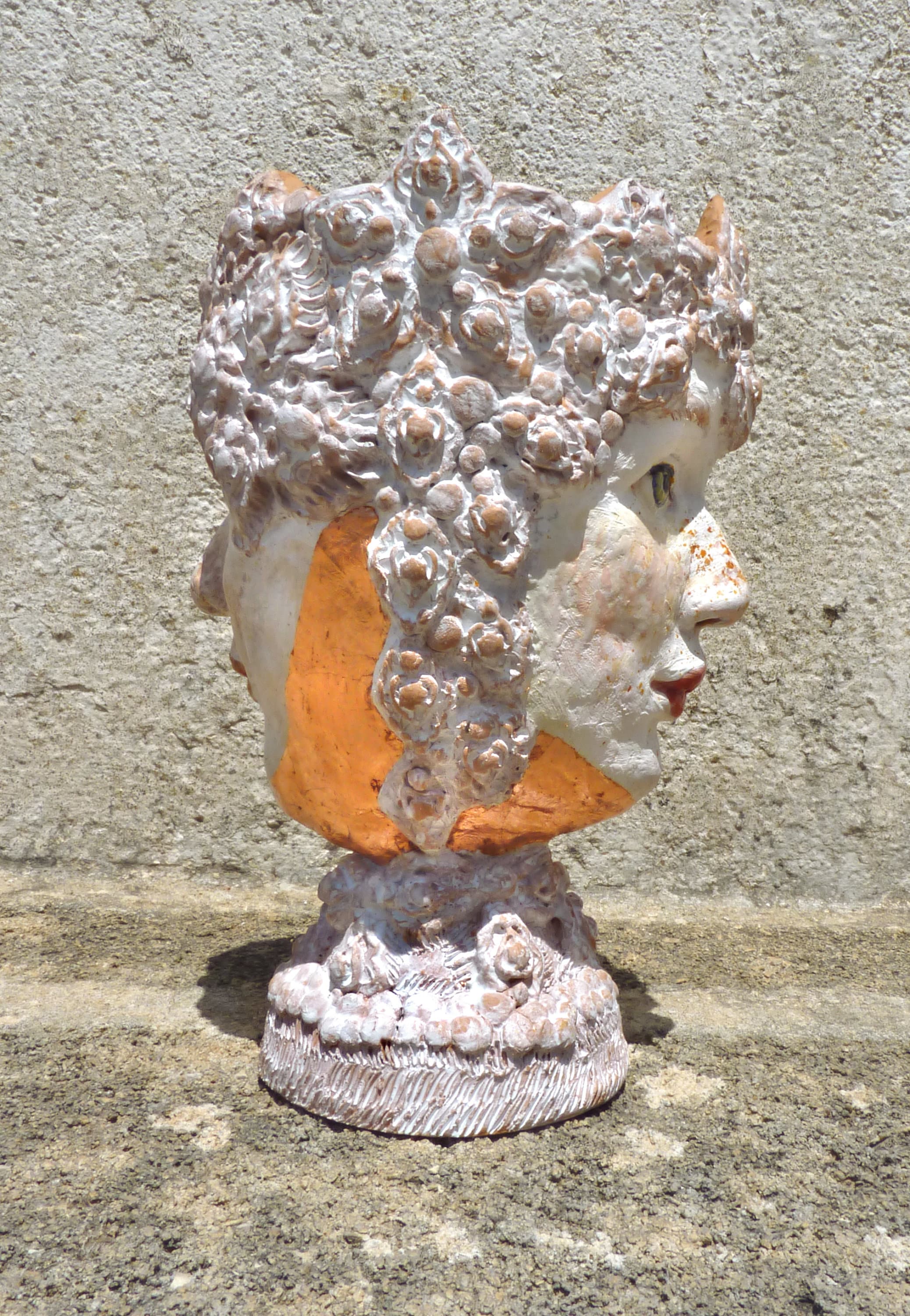 Original Handmade Ceramic Two Faces Vase White Mask Sculpture Portrait ...