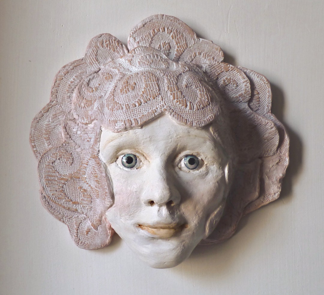 Original Handmade Ceramic White Mask Handmade Sculpture Portrait Girl ...
