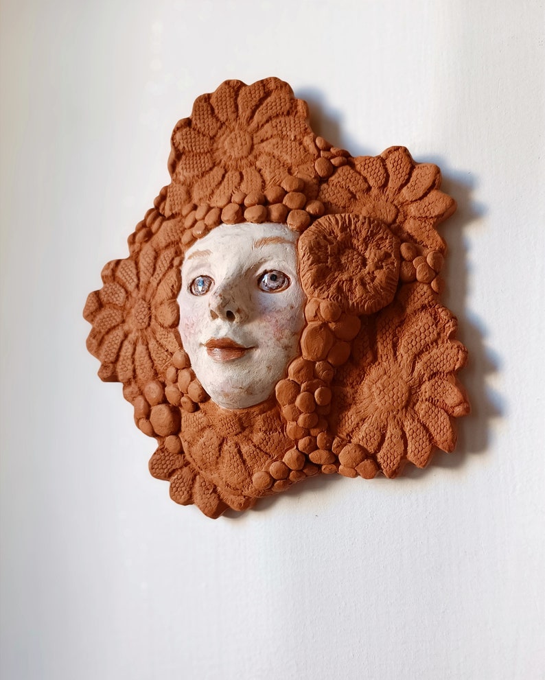 Flower Girl Original Handmade Ceramic White Mask Sculpture Portrait ...