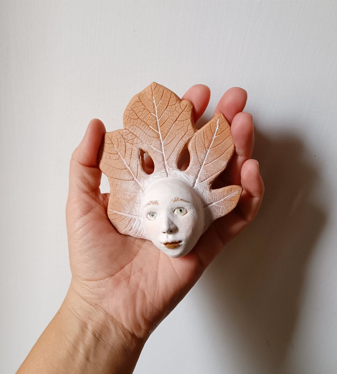 Handmade Ceramic Mask Sculpture: Fig Leaf Portrait Wall Art - Etsy