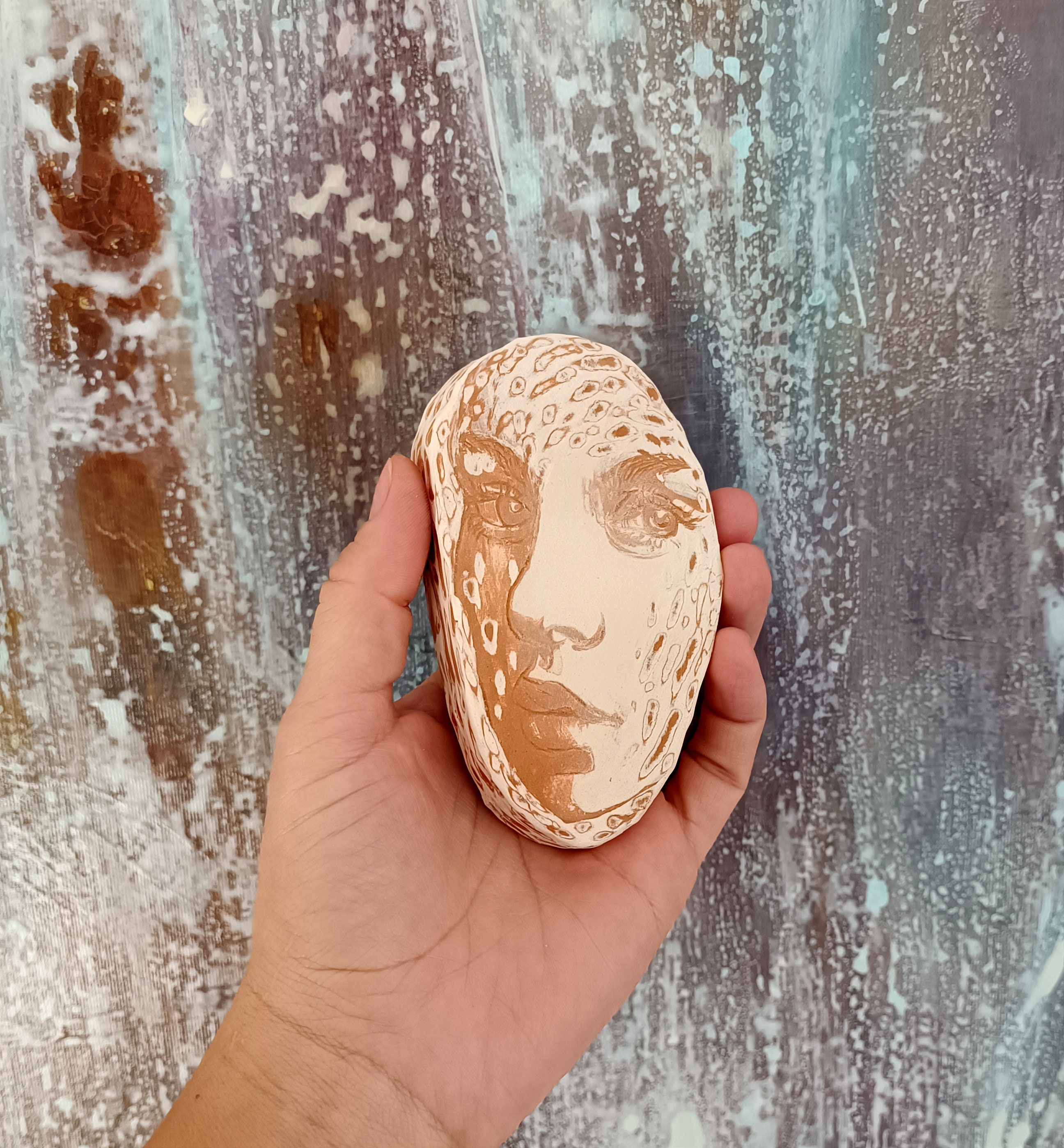 Original Handmade Ceramic White Red Clay Mask Portrait Face ...