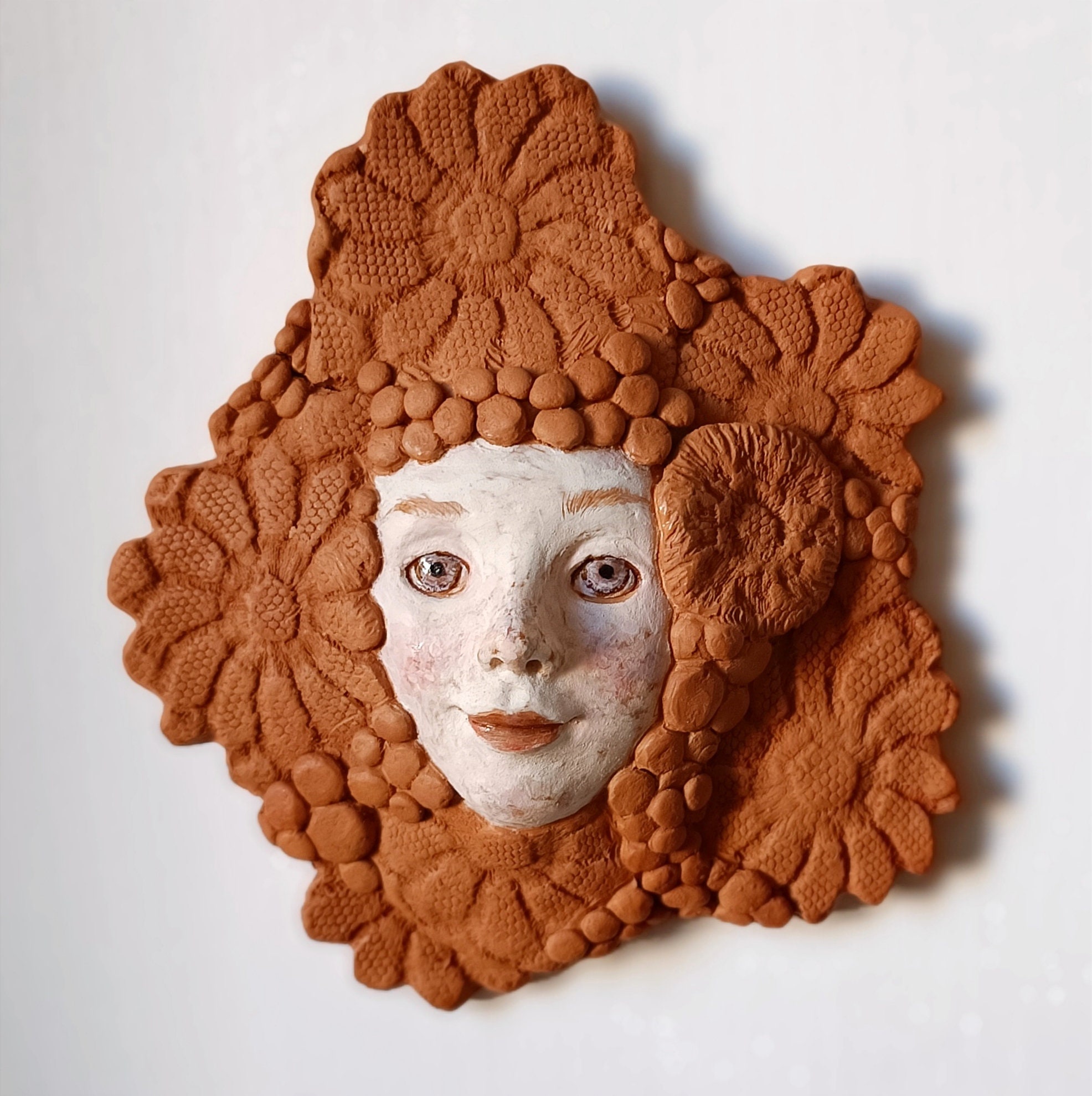 Flower Girl Original Handmade Ceramic White Mask Sculpture Portrait ...