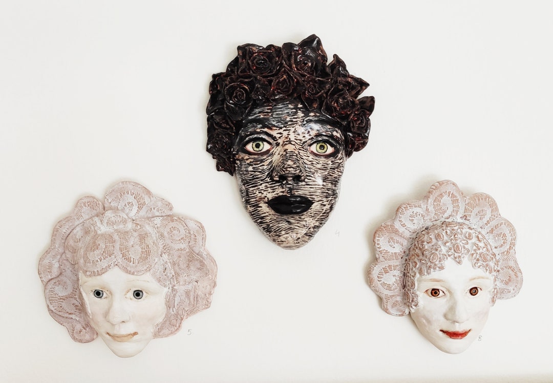 Original Handmade Ceramic Mask Black Rose Portrait Face Woman One of a ...