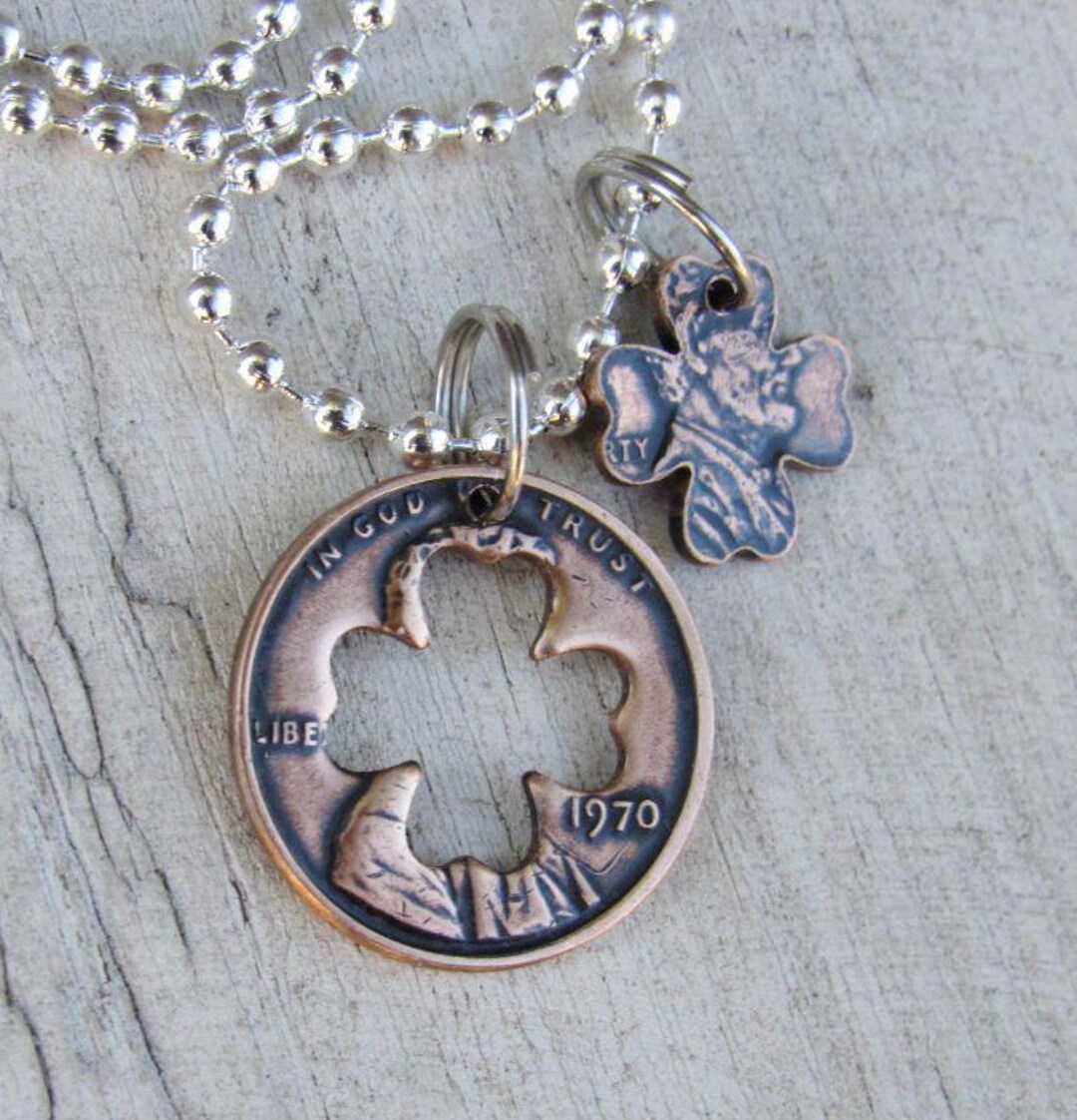 56th Birthday 1970 Clover Lucky Penny Pendant Necklace 56th Anniversary ...