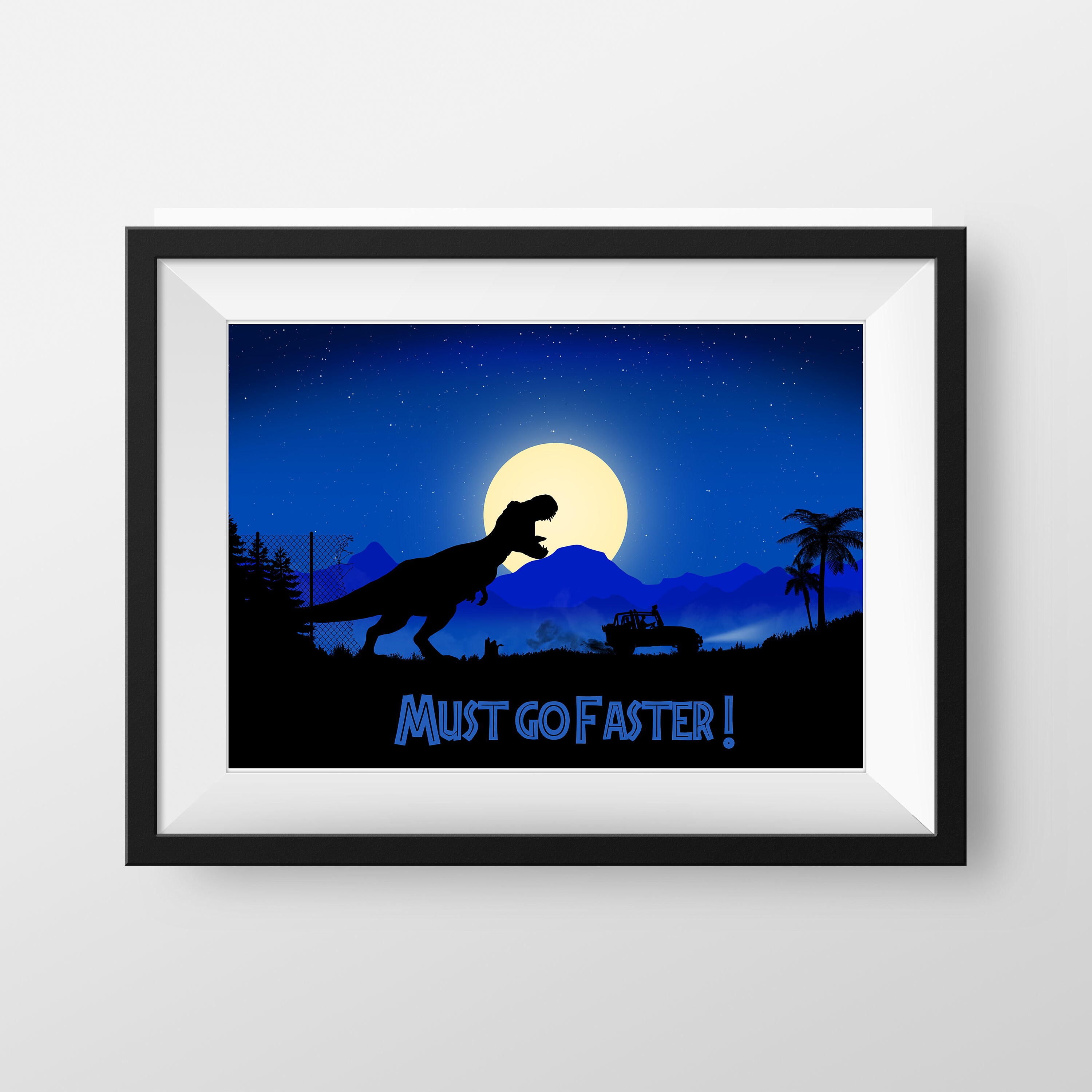 T-rex Jeep Chase Jurassic Art Dinosaur Art Movie Art Home - Etsy