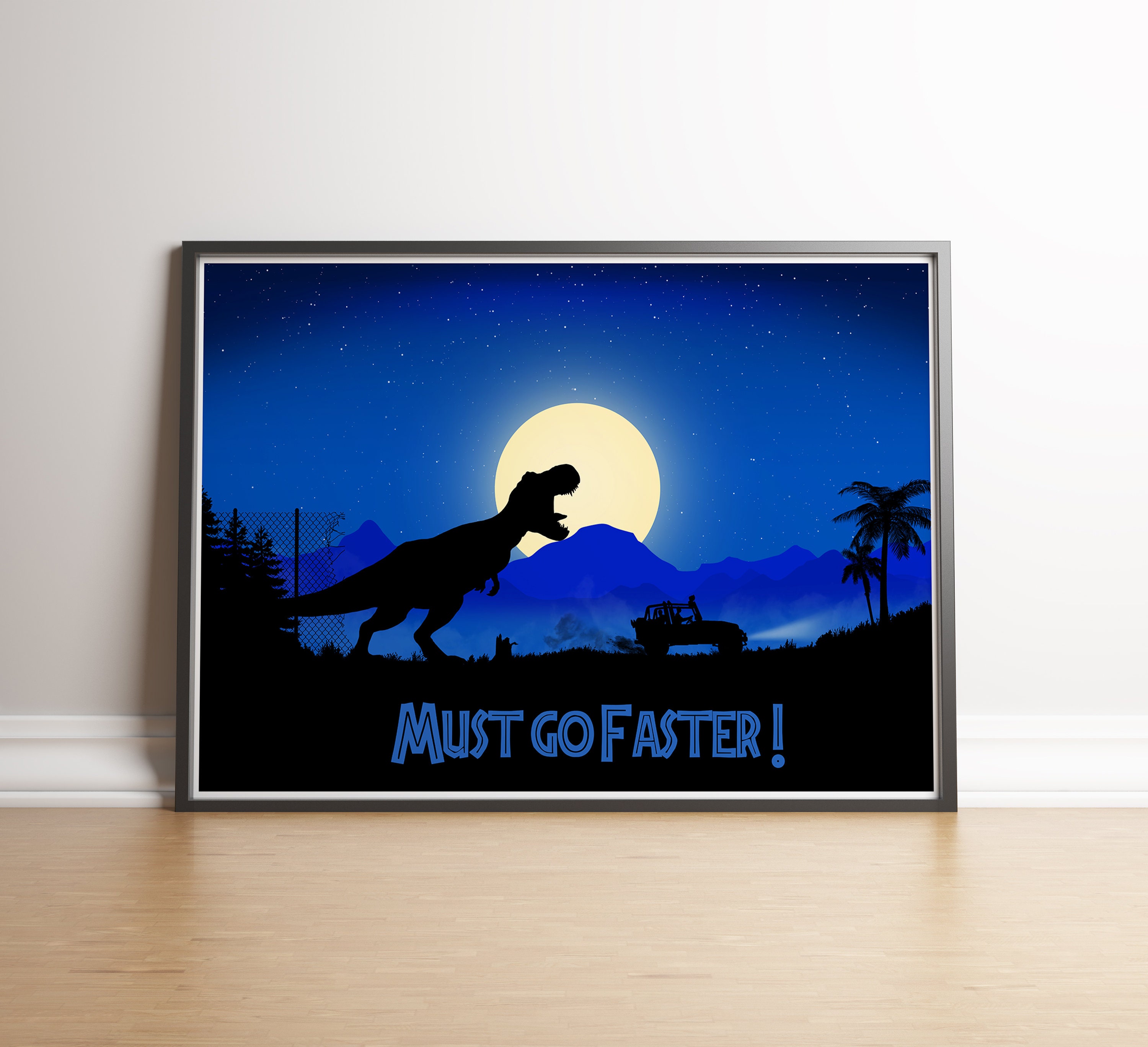 T-rex Jeep Chase, Jurassic Art, Dinosaur Art, Movie Art, Home Decor ...