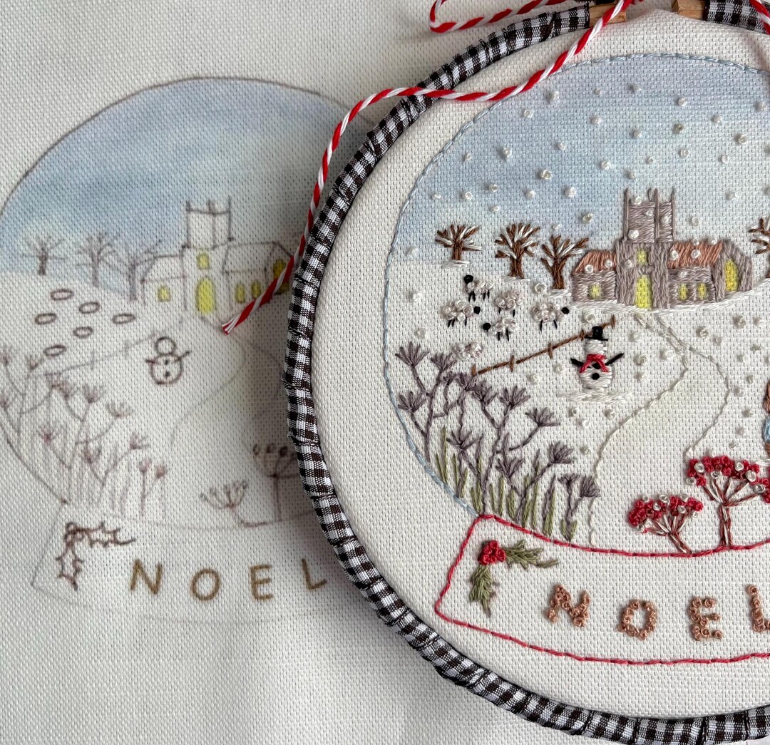 Snow Globe Embroidery Pattern: Pre-printed Colour Fabric Panel With ...