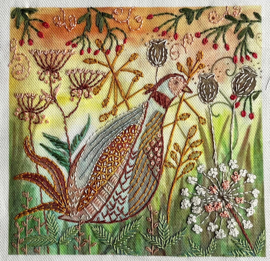 Pheasant Hand Embroidery Pre-printed Fabric, Autumn Stitching, Stitch ...